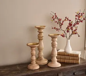 SIMPLY STUNNING BY JANINE GRAFF Simply Stunning Set Of 3 Wood Candle Pillars Janine Graff - One-color