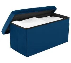 SEVILLE CLASSICS Blue Velvet Rectangle Storag E Trunk Ottoman