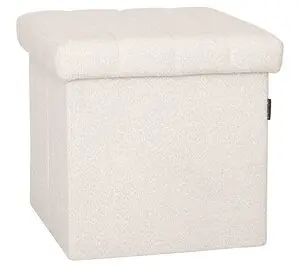 SEVILLE CLASSICS White Boucle Storage Ottoman, 15.7 - One-color