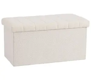 SEVILLE CLASSICS White Boucle Storage Bench Ott Oman