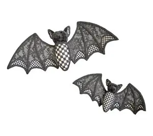 MACKENZIE-CHILDS Set Of 2 Haunted House Velvet & Check Bats - One-color