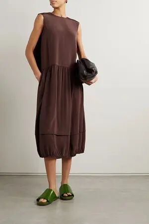 Tibi Cape-effect Silk Midi Dress - Chocolate
