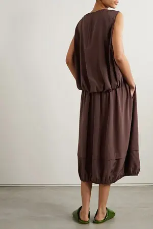 Tibi Cape-effect Silk Midi Dress - Chocolate