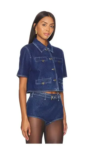 Lioness Halston Denim Cropped Shirt - Blue Denim