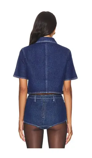 Lioness Halston Denim Cropped Shirt - Blue Denim