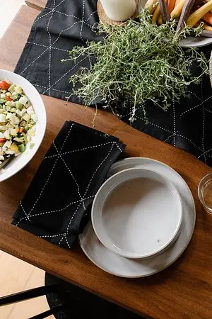 ANCHAL Anchal Graph Embroidered Napkins - Set Of 2 Charcoal
