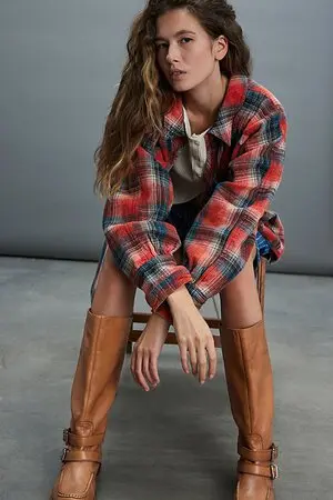 Free People We The Free Cozy In Plaid Shirt Red Combo