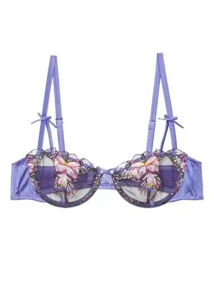 FLEUR DU MAL Butterfly-embroidered Balconette Bra Purple