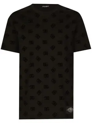 Dolce & Gabbana Flocked Dg-print Cotton T-shirt - Black