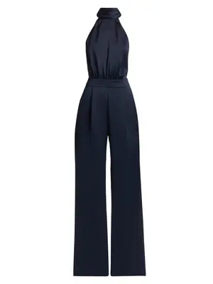 Ramy Brook Tatiana Satin Wide-leg Jumpsuit Navy