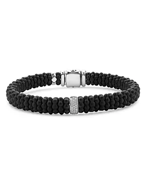 Lagos Sterling Silver Anthem Diamond Ceramic Caviar Bead Bracelet - Black