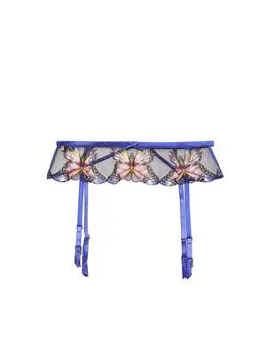 Fleur Du Mal Butterfly Embroidered Garter Belt - Periwinkle