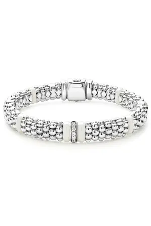 Lagos Caviar Single Station Ceramic Diamond Bracelet - White