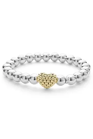 Lagos Signature Caviar Heart Bead Stretch Bracelet - Gold