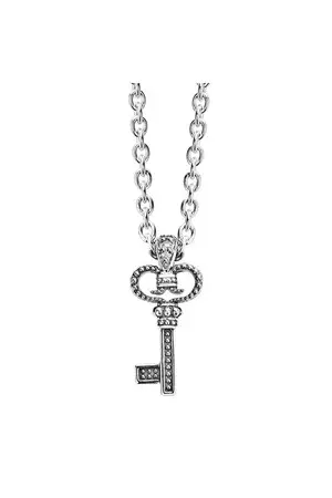 Lagos Beloved Caviar Diamond Key Pendant Necklace - Silver