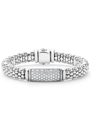 Lagos Signature Caviar Diamond Bracelet, 9mm - Silver