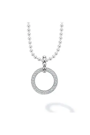 Lagos Caviar Spark Circle Diamond Pendant Necklace - Silver