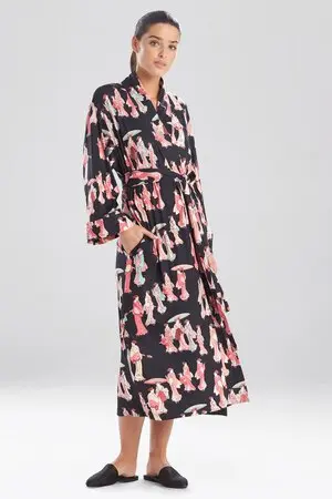 Natori Geisha Cozy Knit Robe - Black / Floral / Multicolor