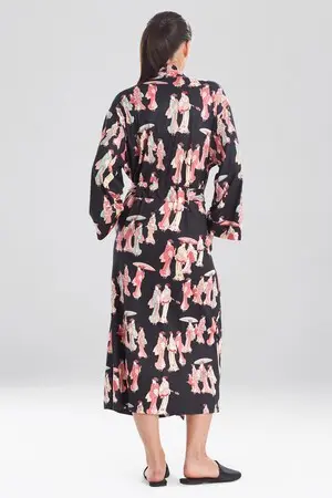 Natori Geisha Cozy Knit Robe - Black / Floral / Multicolor