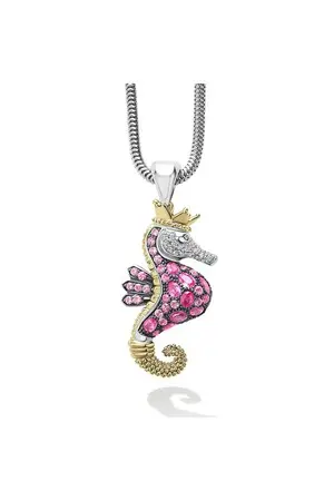 Lagos Sterling Silver & 18k Gold Sapphire And Diamond Seahorse Pendant Necklace - Pink