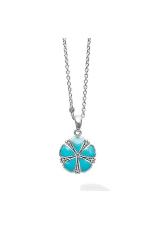 Lagos Maya Turquoise Flower Pendant Necklace - Silver