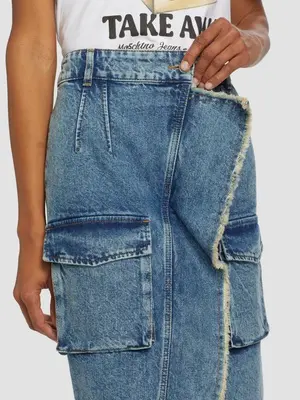 Moschino Ruffled Cargo Denim Midi-skirt - Multi Blue