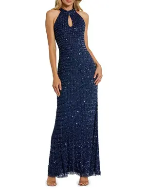 Mac Duggal Embellished Keyhole Column Gown Midnight