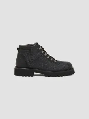 POLLINI Leather-trimmed Wool-blend Ankle Boots
