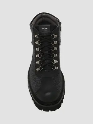 POLLINI Leather-trimmed Wool-blend Ankle Boots
