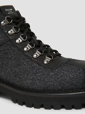 POLLINI Leather-trimmed Wool-blend Ankle Boots