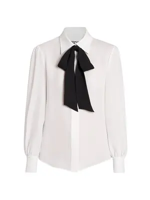 Moschino Women's Silk Tie-Neck Blouse - White Multi  - White Multi