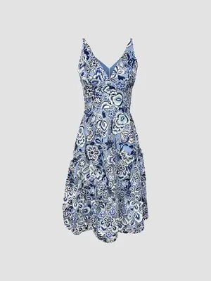 Dress The Population Elisa Floral Fit & Flare Midi-dress - Navy Multi