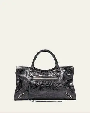 Balenciaga Le City Medium Metallic Leather Top-handle Bag - Steel Grey