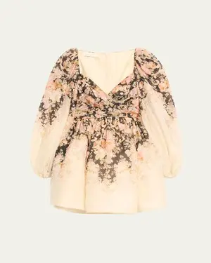 Zimmermann Floral-print Long-sleeve Draped Mini Dress