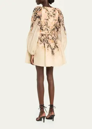 Zimmermann Floral-print Long-sleeve Draped Mini Dress