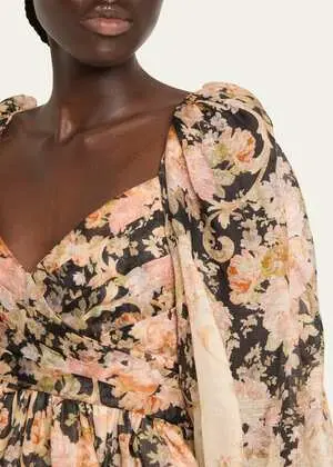 Zimmermann Floral-print Long-sleeve Draped Mini Dress