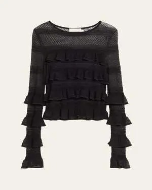 Zimmermann Illustration Frilled Long-Sleeve Top - Black