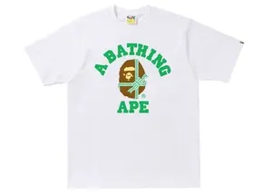 A BATHING APE Christmas College Tee Shirt - White/green