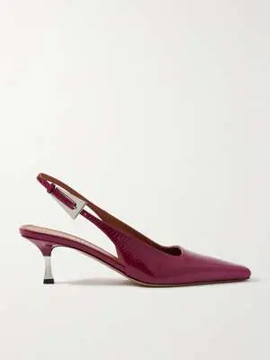 Red Silver Tone Buckle Pumps