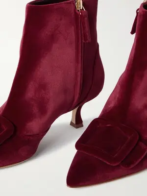Manolo Blahnik Baylow 50 Buckled Velvet Ankle Boots - Red