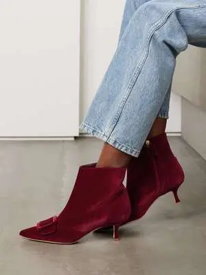 Manolo Blahnik Baylow 50 Buckled Velvet Ankle Boots - Red