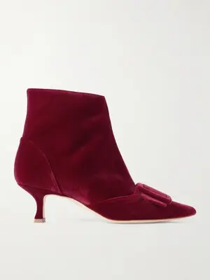Manolo Blahnik Baylow 50 Buckled Velvet Ankle Boots - Red