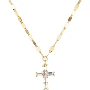 Lana Jewelry 14k Baguette Diamond Cross Pendant Necklace - Gold