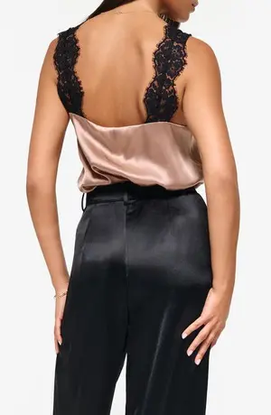 Cami Nyc Silk Charmeuse Camisole With Lace Trim - Mink