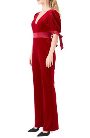Endless Rose Bow Tie Velvet Jumpsuit