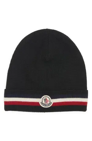 Moncler Moncler Tricolor Stripe Ribbed Wool Beanie Black/black