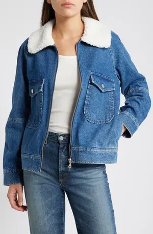 Rails Faux Shearling Collar Denim Jacket - Indigo Sherpa