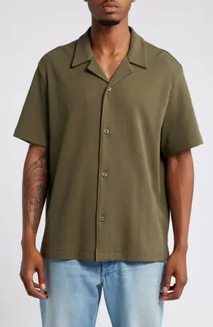 Bp. Waffle Knit Camp Shirt - Olive Night