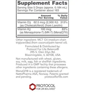 PROTOCOL FOR LIFE BALANCE Protocol Liquid Vitamin D3 & Mk-7 1 Ounce