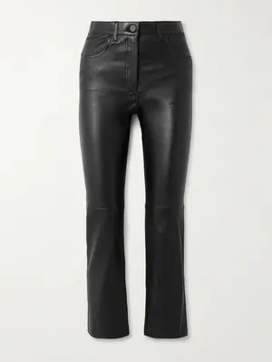 JOSEPH Duke Cropped Flare Leather Pants - Black
